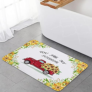 Kitchen Rug and Mat Set You re My Sunshine,Water Absorption Floor Doormat Floral Country Red Truck Car with Yellow Sunflower,Washable Carpet for Kitchen Sink Laundry Bar Decor 18x30+18x48In