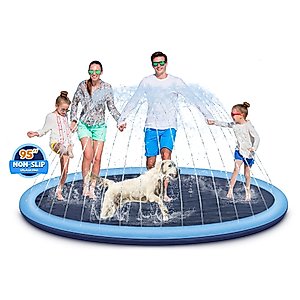 Splash Pad for Kids and Dogs, 95" Extra Large Splash Pad for Toddlers 1-3 and Kids Ages 4-8, Non Slip Thicken Sprinkler Dog Pool Summer Outdoor Water Toys for Backyard