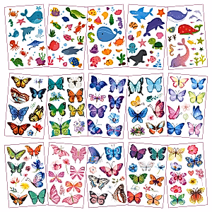 30 Sheets (360pcs) Butterflies、Mermaid、Sea Animals waterproof Temporary Tattoos For Kids,Mixed Styles Cartoon Tattoos,children's face tattoo Stickers, girls temporary tattoos,party makeup gifts