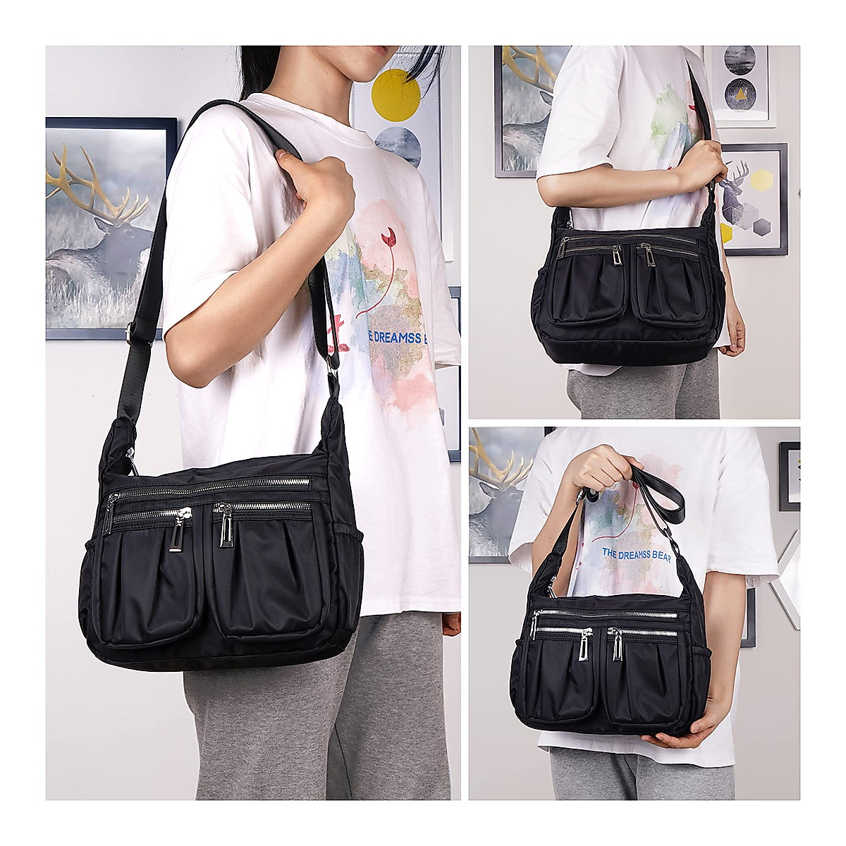 NOTAG Nylon Crossbody purse for Women Medium Messenger Bags Travel Shoulder Purses and Handbags (Blue)