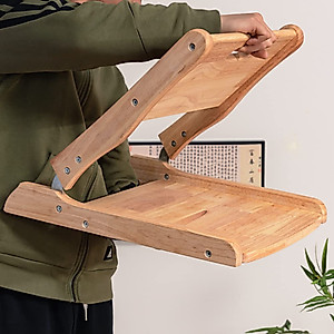 Tatami Chair Accent Furniture,Foldable Meditation Floor Chair, Living Room Chair Floor Seat, Portable Japanese Legless Chair,Lazy Sofa for Bay Window Meditation Reading (Wood Natural + Grey Cushions)