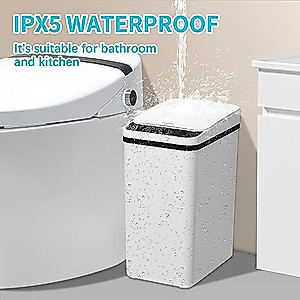 SDARIS Trash Can, White 2Pcs Set,2 Rolls of Trash Bags, Waterproof Motion Sensor Trash Can with Lid, Ultra-Thin Plastic Narrow, Suitable for Bedroom,Bathroom, Office