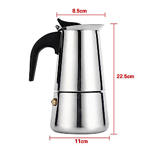450ml Stainless Steel Moka Pot, Espresso Greca Coffee Maker, for Induction Gas or Electric Stove Home Office Use
