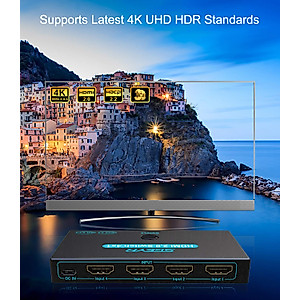 SGEYR HDMI 2.0 Switch 4 Port, HDMI Switch Splitter 4 in 1 Out, Metal HDMI Switcher 4K with IR Remote, Support HDCP 2.2 Support 4K@60Hz Ultra HD 3D 2160P 1080P, Compatible for PS3/PS4,Xbox