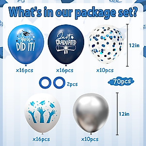 2024 graduation party decorations, 70pcs graduation balloons blue and white graduation decorations for college high school class of 2024 congrats grad party decor