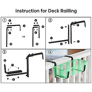 Y&M 4 Pcs Deck Railing Adjustable Planter Box Brackets (6 to 12.5 in), Universal Window Box Brackets, Heavy Duty Iron Flower Box Wall Mounting Hooks for Balcony, Fences, Patio, and Garden - Black