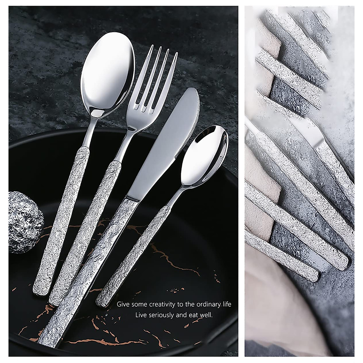 IKXO 35 Piece Silverware Set,Stainless Steel Silverware Set, Modern Sleek Flatware Set, Include Knife/Fork/Spoon & Long Teaspoon/Salad Fork Mirror-Polished & Dishwasher Safe Cutlery