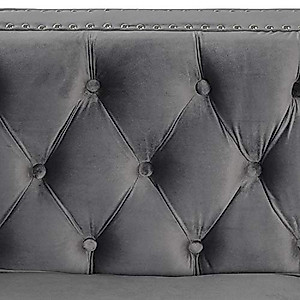 Morden Fort 61" Modern Loveseat for Living Room Furniture with Deep Dutch Velvet, Iron Legs - Grey