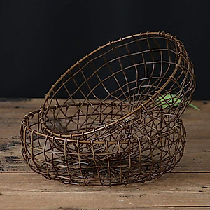 Vintage Handmade Woven Wrought Iron Mesh Fruit Basket Bowl Creative Bronze Snack Plate Tray Holder Stand Round Serving Storage Container (Small(1pc))