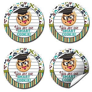 He's a Smart Cookie Graduation Themed Thank You Sticker Labels for Boys, 40 2" Party Circle Stickers by AmandaCreation, Great for Party Favors, Envelope Seals & Goodie Bags