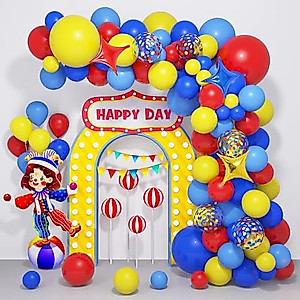 Carnival Circus Balloons Arch Garland Kit, 121Pcs Red Blue Yellow Rainbow Confetti Balloons Primary Color Balloons for Baby Shower Wedding Anniversary Carnival Theme Birthday Party Decorations