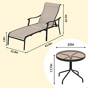 HAPPATIO Patio Chaise Lounge Set 6 Pieces,Patio Lounge Chair with Glass Coffee Table,Pool Lounge Chair with Breathable Textilene Fabric,Patio Chaise Lounge Chair(Brown)
