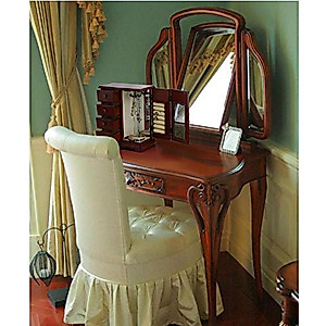 RR ROUND RICH DESIGN Solid Wooden Jewelry Box Makeup and Organizer Women Ring Storage with 4-Drawers Built-in Necklace Carousel and Mirror Brown