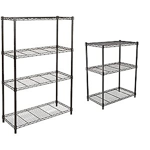 Amazon Basics 4-Shelf Adjustable, Heavy Duty Storage Shelving Unit, Black (36L x 14W x 54H) & 3-Shelf Adjustable, Heavy Duty Storage Shelving Unit, Black (23.3L x 13.4W x 30H)