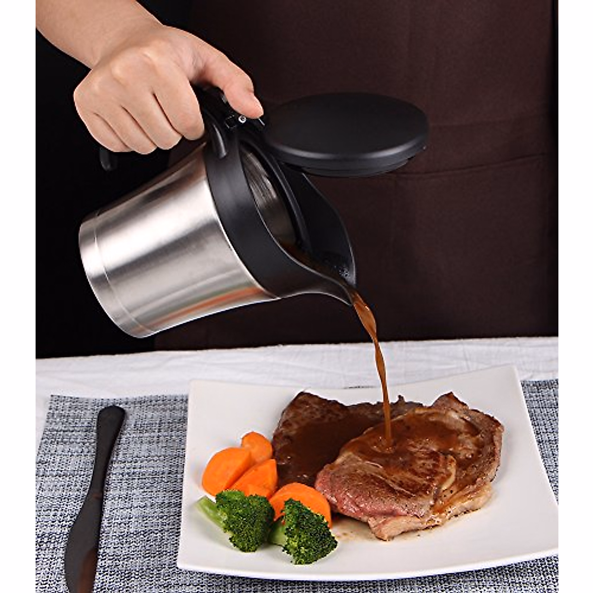 Rorence Stainless Steel Double Insulated Gravy Boat/Sauce Jug 16 Ounce Capacity