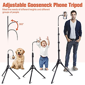 Phone Floor Tripod Stand, Lusweimi 81" Tall Cell Phone Tripod, Overhead 360°Adjustable Gooseneck Tripod with Phone Holder, Compatible with iPhone 15 Pro Max/Plus/14/13/12 for Video Recording