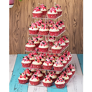 YestBuy 5 Tier Square Acrylic Cupcake Tree Tower Display Stand Display for Pastry Wedding Birthday Party (4" between 2 layers)