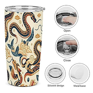 20oz Chinese Style Snake Pattern Tumbler Stainless Steel, Vacuum Insulated Tumbler with Lid And Straw Unique Coffee Mug Travel Mug Gifts for Women Men