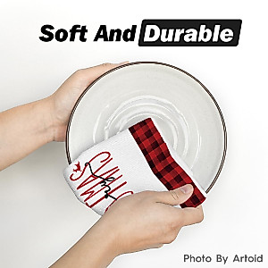 Artoid Mode Black Red Merry Christmas Kitchen Towels Dish Towels, 18x26 Inch Buffalo Plaid Winter Xmas Trees Star Decoration Hand Towels Set of 2