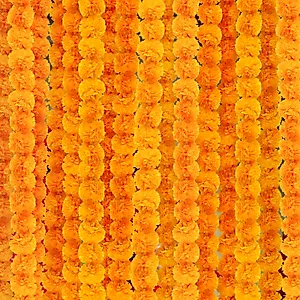 CRFNI 10 Pcs - 5 feet Marigold Garland for Diwali Party Indian Weddings Decorations (light orange)