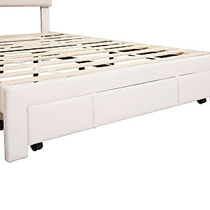 Altillo Full Size Velvet Upholstered Platform Bed Frames with Large Storage Drawer, Mid-Century Modern Platform Bed with Solid Wood Slat Support for Bedroom Boys Girls, Under Bed Storage, Beige