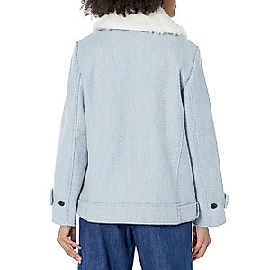 Club Monaco Women's Textured Moto Jacket, Grey White, Small