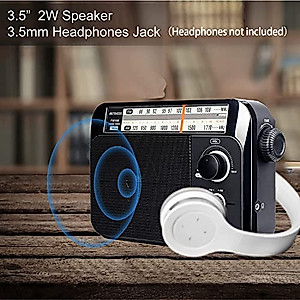 Retekess TR604 AM FM Radio Portable Transistor Analog Radio with 3.5mm Earphone Jack Battery Operated by 3 D Cell Batteries AC Power for Elders (Black)