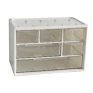 Clear Desktop Organizer Drawer Storage Box Visible with 6 Compartments for Cosmetics Stationary Hair Accessories Jewelry Heavy White A