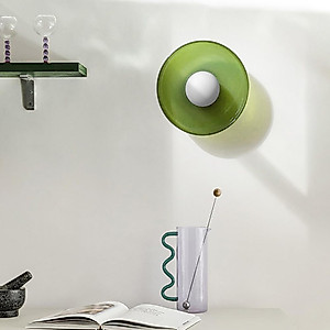 ACLBLK Mid Century Orange Glass Semi Flush Mount Ceiling Light with Milk Globe Nordic Modern Green Hallway Lighting Fixtures Round Bedside Wall Mount Lamp for Bedroom Cloakroom Stairway