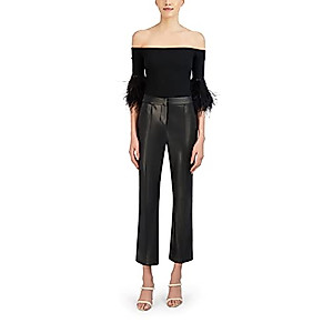 BCBGMAXAZRIA Women's Cropped Flare Leg Faux Leather Pant Functional Back Welt Pockets Trouser, Black, 6