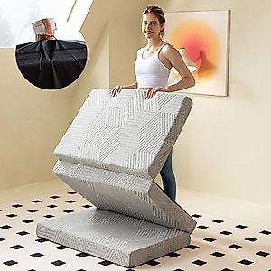 Hcore Folding Mattress 4 Inch Foldable Trifold Memory Foam Mattress with Bag, Portable Mattress Topper for Floor, Camping, Guest, CertiPUR-US Certified Twin Light Gray