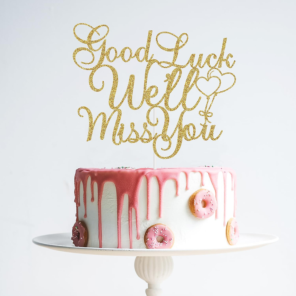 Glitter Good Luck We'll Miss You Cake Topper - Farewell Cake Topper, Retirement Cake Topper, Going Away Class of 2024 Graduation Party Decorations Gold