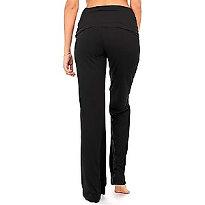 DEAR SPARKLE Fold Over Yoga Stretch Pants for Women | High Waist Bootleg Loungewear Pant + Plus Size (P8) (Black, 2X-Large)