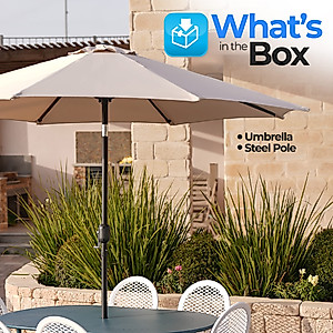 SereneLife SLSK4484.3 10ft. Patio Table Umbrella-6 Sturdy Ribs with Push Button Tilt UV Protection, Outdoor Furniture for Garden Lawn Deck Pool and Beach