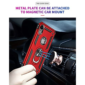 SunStory Compatible for iPhone XR Case with Tempered Glass Screen Protector,iPhone XR Phone Case with Magnetic Ring Kickstand for iPhone XR 2018 (Red, iPhone XR)