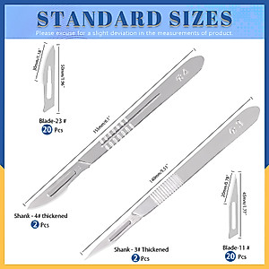 Glarks 44Pcs Surgical Grade Blade with Handle Kit, 40Pcs #11#23 Disposable Surgical Blade Sterile Scalpel Blade with 4Pcs #3#4 Scalpel Knife Handle Set for Biology Lab Anatomy, Practicing Cutting