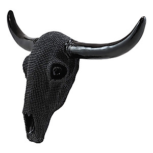 Ebros Gift Large 18.25" W Longhorn Cow Cattle Bejeweled Black Beads Skull Wall Head Decor Hanging Sculpture Plaque Bull Steer Figurine Trophy Bulls Cows Steers Taxidermy Animal Skulls