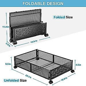 IVMAIE 2 Pack Metal Under Bed Storage with Wheels, Foldable Underbed Shoe Storage Organizer Containers, Tool-Free Assembly Under Bed Rolling Storage Drawer Cart for Bedroom, Clothes, Toys