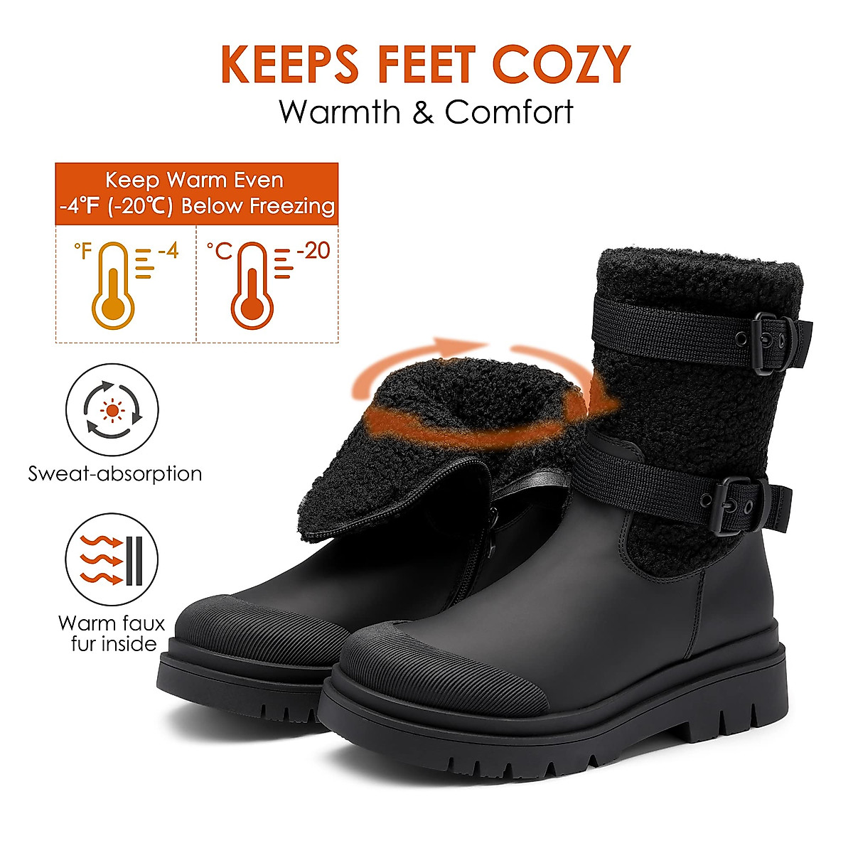 DREAM PAIRS Women's Waterproof Winter Snow Boots with Warm Comfortable Fur Lining, Anti Slip Rubber Mid-Calf Booties Outdoor, Sdsb2203W, Black, Size 10