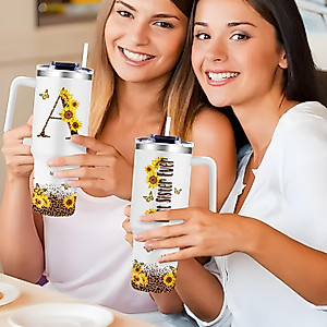 Personalized Sunflower Birthday Gifts for Women, Monogrammed 40oz Customized Tumblers Gifts with Initial Name for Grandma Mom Aunt Sister on Mothers Day, Custom Name Cups Gift for Her Female