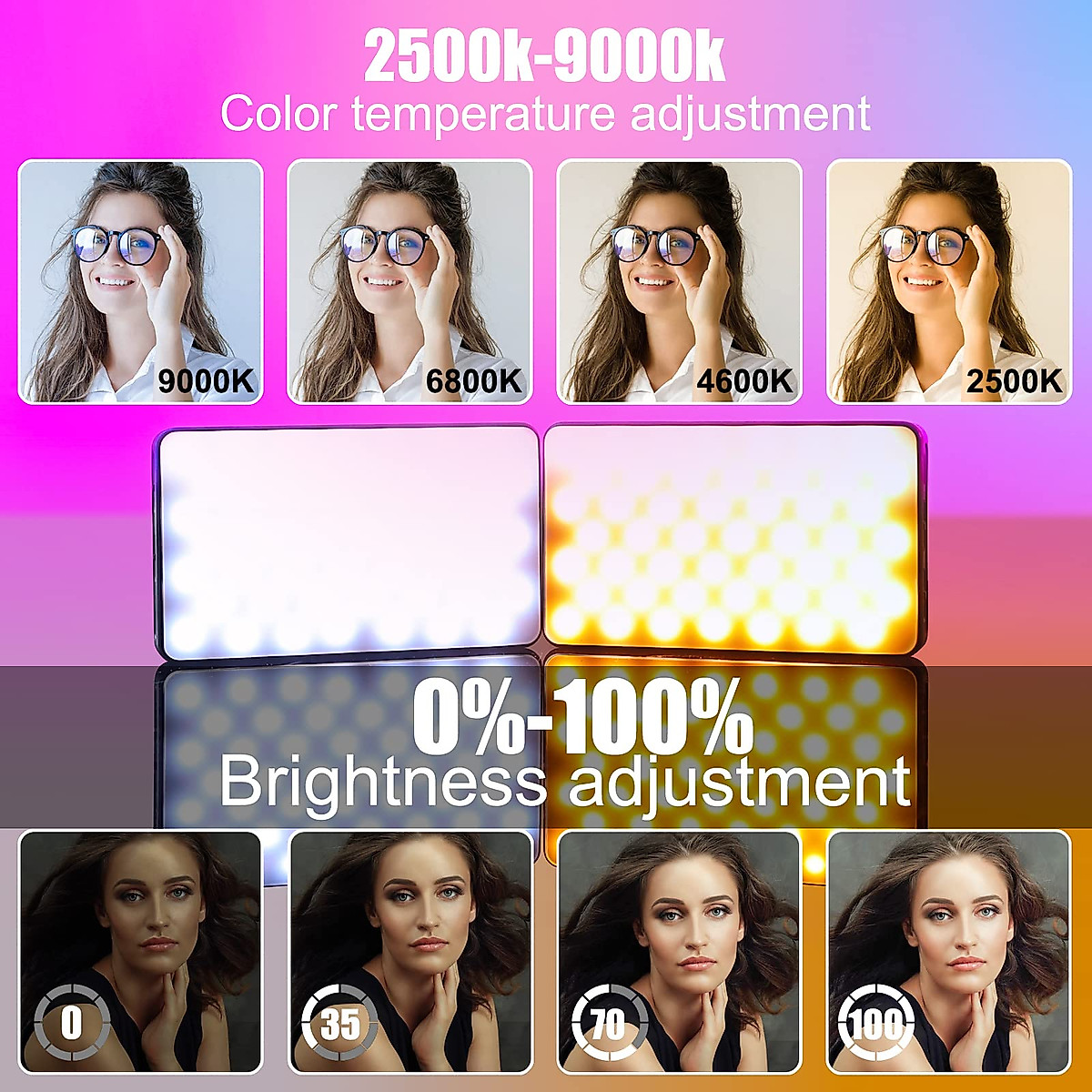 Leshiou RGB LED Video Light Live Streaming Video Portable Camera Lights with 0-360 Full Color CRI 95+ 2500-9000K 3100mAh Rechargeable LED DSLR Lighting for Photography, Vlogging, Video Conference