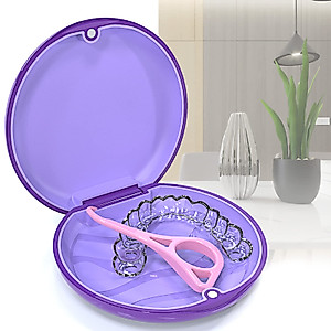 Aligner Case with Magnetic Closure and Textured Liner, Solid Orthodontic Retainer Case with 2Pcs Aligner Removal Tools, for Invisalign, Aligner, Night Guard (Purple + Pink)