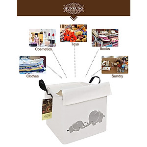 HUNRUNG Storage Boxes with Lids Rectangle/Square Storage Bins，Storage Basket Cute Canvas Organizer Bin for Pet/Children Toys, Books, Clothes Perfect for Rooms（Square-Love-Elephant-with lid）
