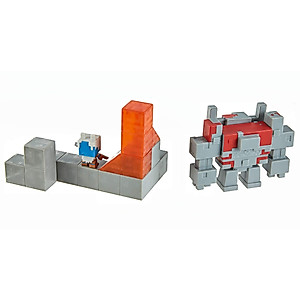 Mattel Minecraft Dungeons Mini Battle Box, with Exclusive Redstone Monstrosity, Valorie Character and Lava Set Piece, Action and Adventure Toy Based on Video Game, Gift for Kids Age 6 and Older