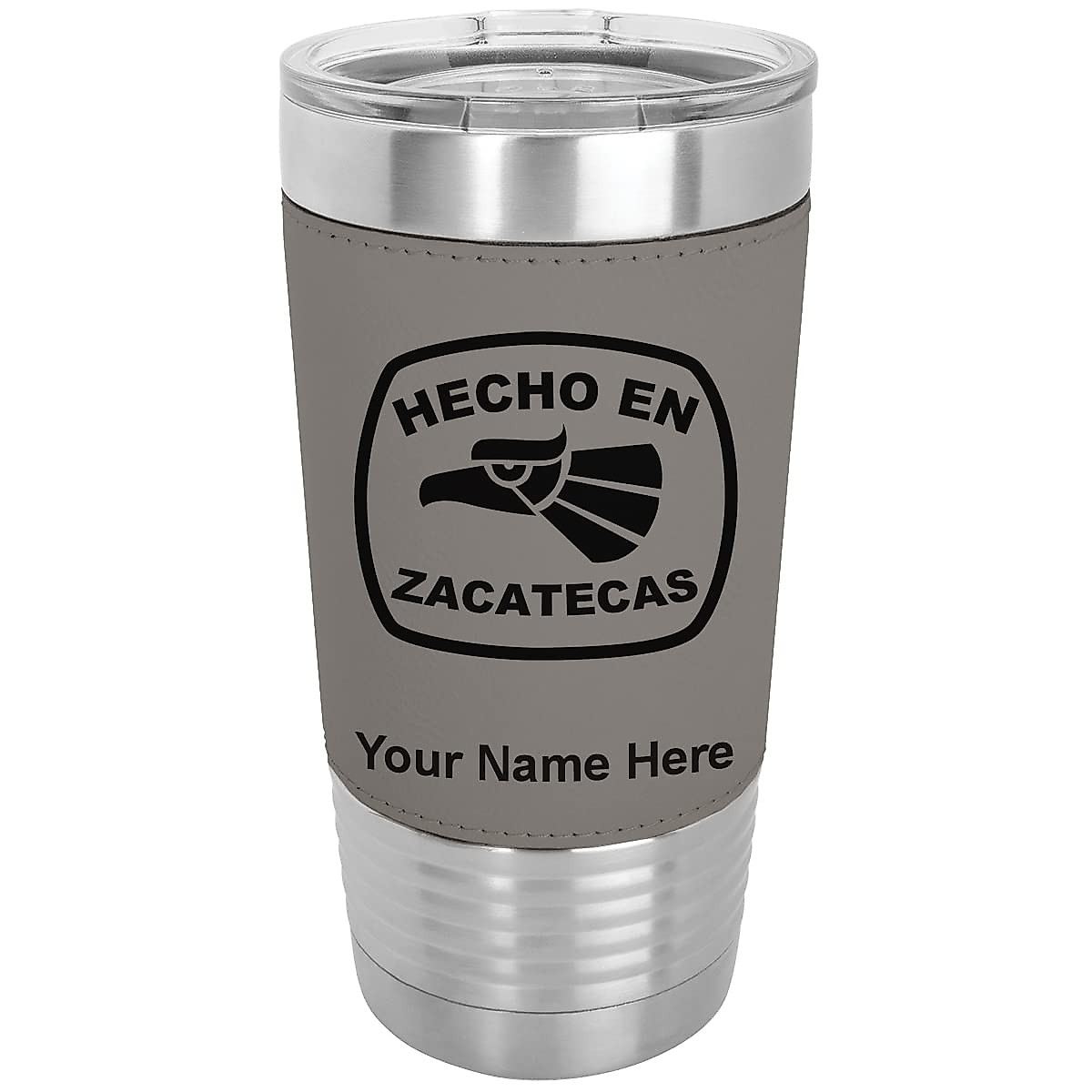 LaserGram 20oz Vacuum Insulated Tumbler Mug, Hecho en Zacatecas, Personalized Engraving Included (Faux Leather, Gray)