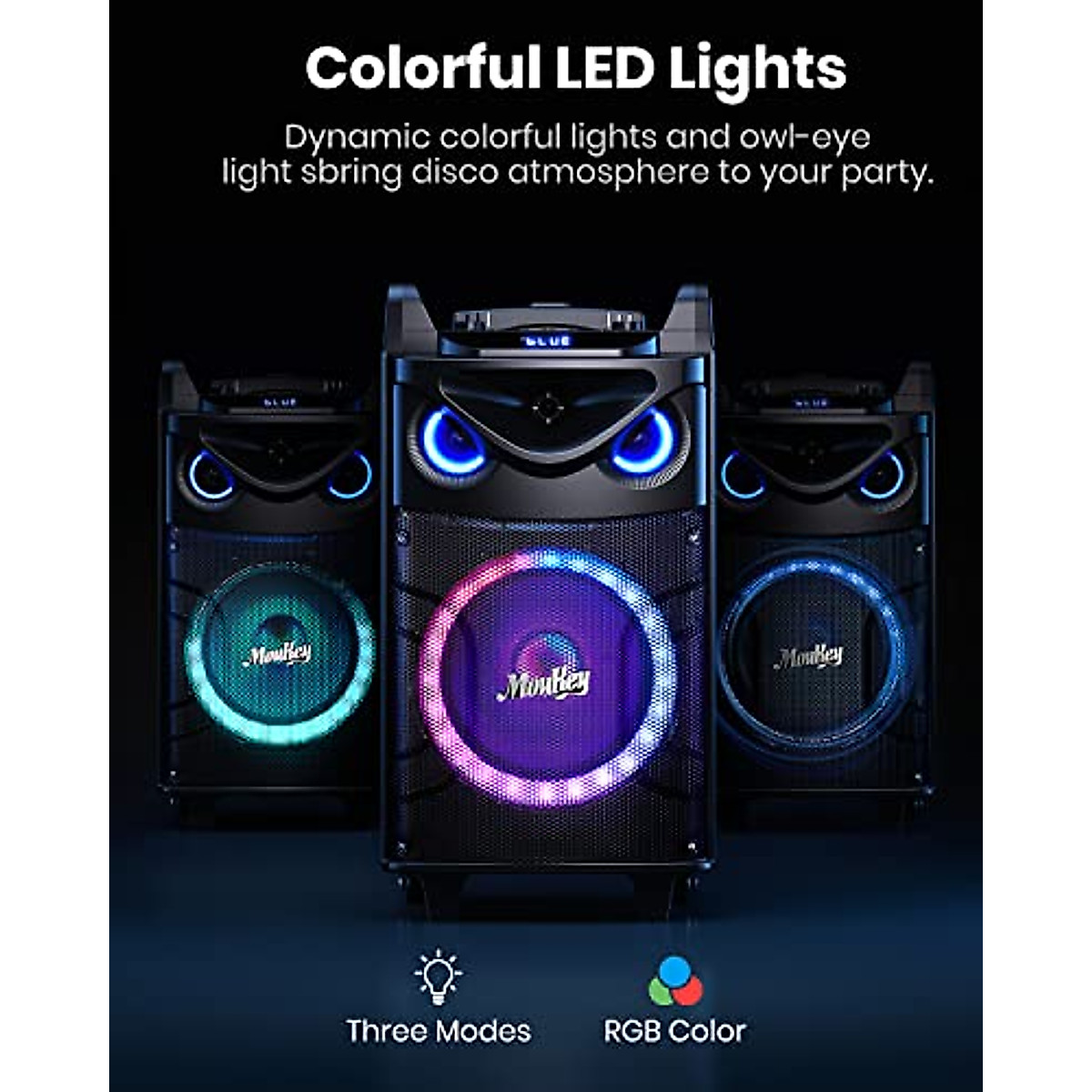 Moukey Karaoke Machine, 10" Woofer Portable PA System, Bluetooth Speaker with 2 Wireless Microphones, Lyrics Display Tablet Holder, Party Lights & Echo/Treble/Bass Adjustment Support REC/AUX/USB/TF