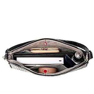 Retro Classic Crocodile Pattern Clutch Shoulder Tote HandBag with Zipper Closure Small Purse for Women (Black)