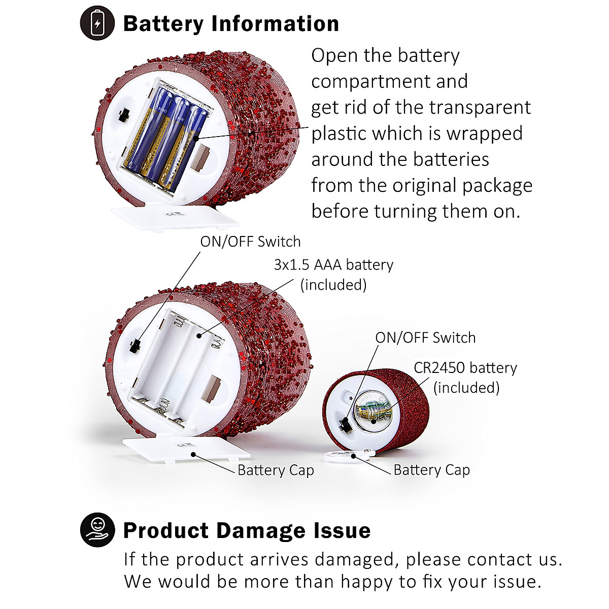 Furora LIGHTING Red Glitter Real Wax LED Candles with Remote and Timer, 4 Pillars and 4 Votives Pack of 8, Flameless Flickering Candles for Home Décor, Battery Included