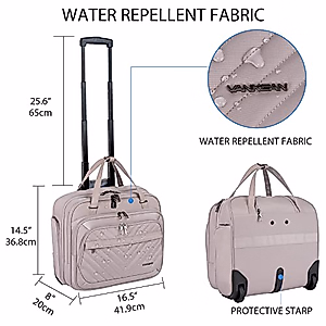VANKEAN Rolling Laptop Bag Women with Wheels, 15.6 Inch Rolling Briefcase for Women, Water Repellent Overnight Rolling Computer Bag with RFID Pockets for Travel Business Work School, Light Dusty Pink