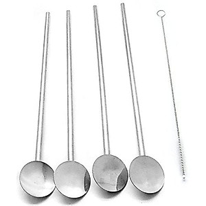 4 Spoon Straws Stirrer Stainless Steel 4 Pack + Cleaning Brush Drinking Straws Metal Reuseable Drinking Mixing Cocktail Eco Friendly Green